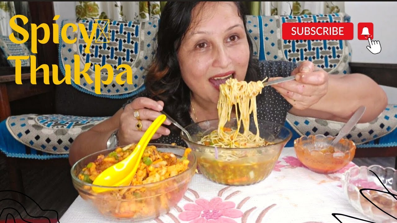 Nepali Style Spicy 🔥 Veg Thukpa + Chatpatey Mukbang /Super Spicy Gilo ...