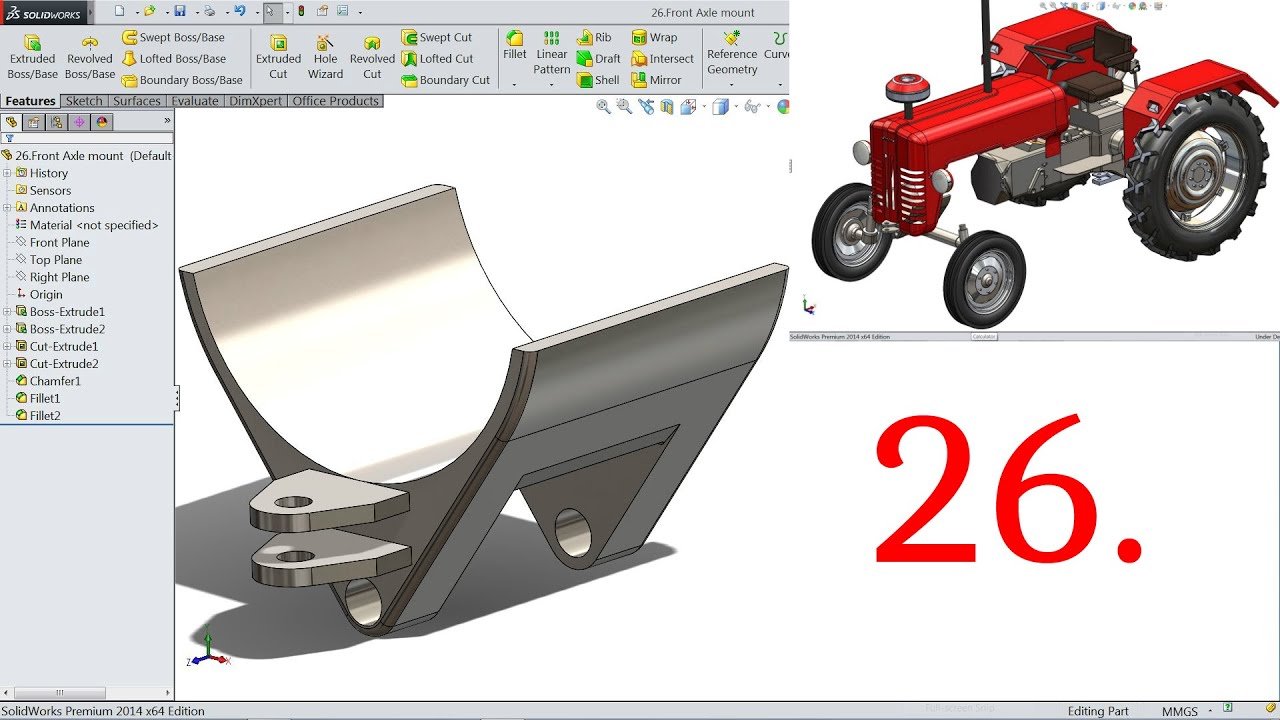 SolidWorks Tutorial Tractor 26.Pivot Axle - YouTube