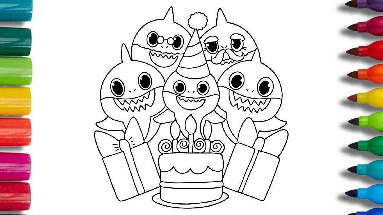 Baby Sharks Birthday Coloring Pages For Kids - YouTube