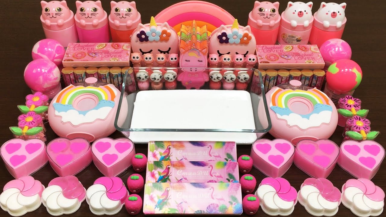 Pink Slime | Mixing Makeup and Glitter into Slime ASMR! Satisfying ...