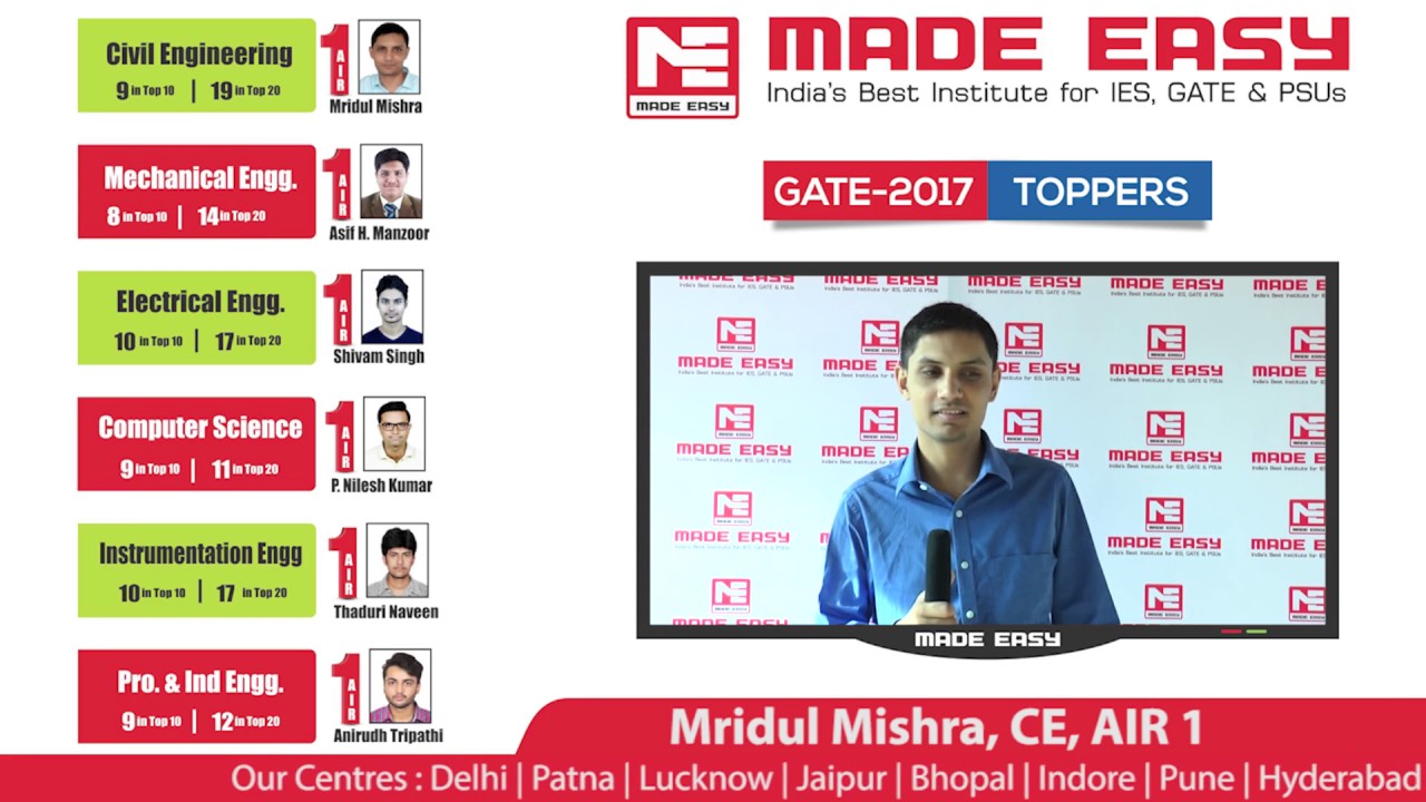 Mridul Mishra, CE, AIR-1, GATE 2017 MADE EASY - YouTube