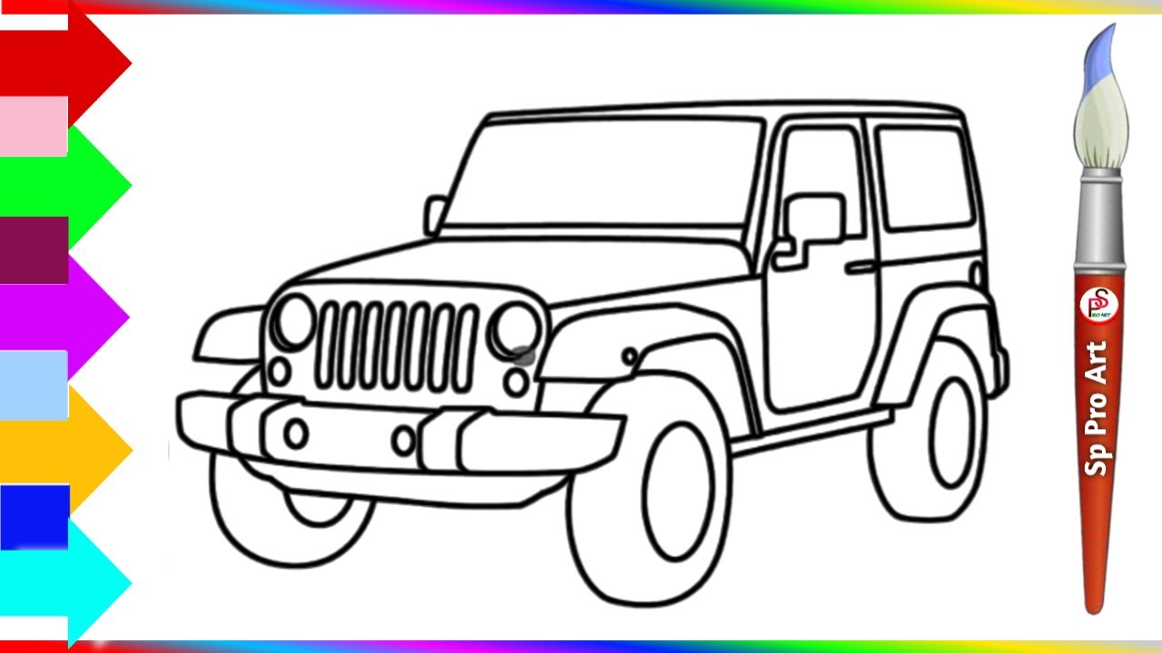 How to draw a Jeep Car,Easy jeep drawing, Jeep wrangler drawing,Jeep ...