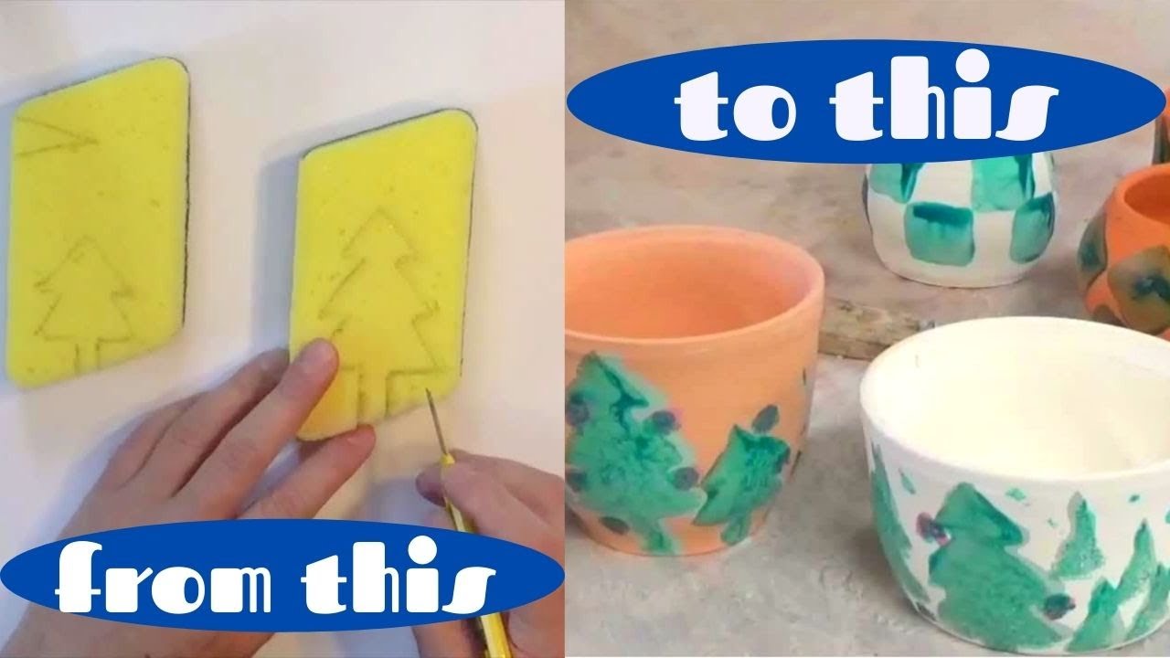 Make Christmas Tree Sponge Stamps for Underglaze - YouTube