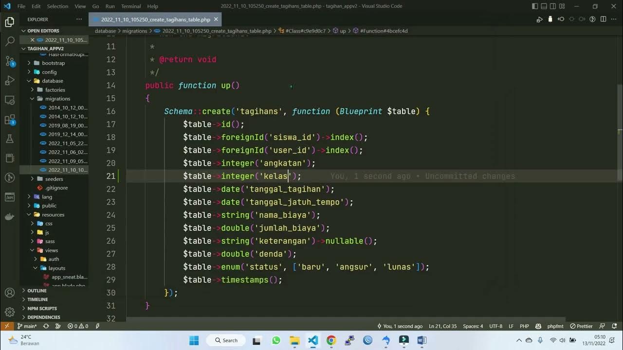 Laravel Proyek #35 Menggunakan Rollback Laravel Migration - YouTube