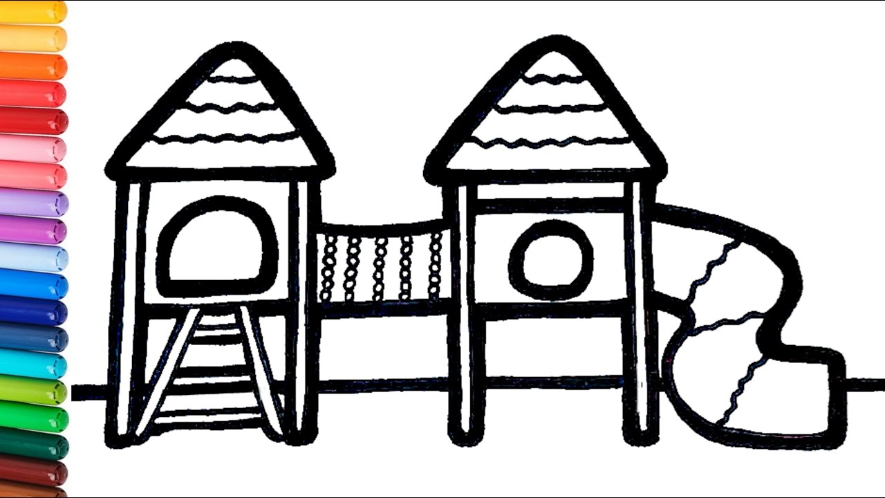 Drawing and Coloring Rainbow Playground for Kids and Toddlers// How To ...