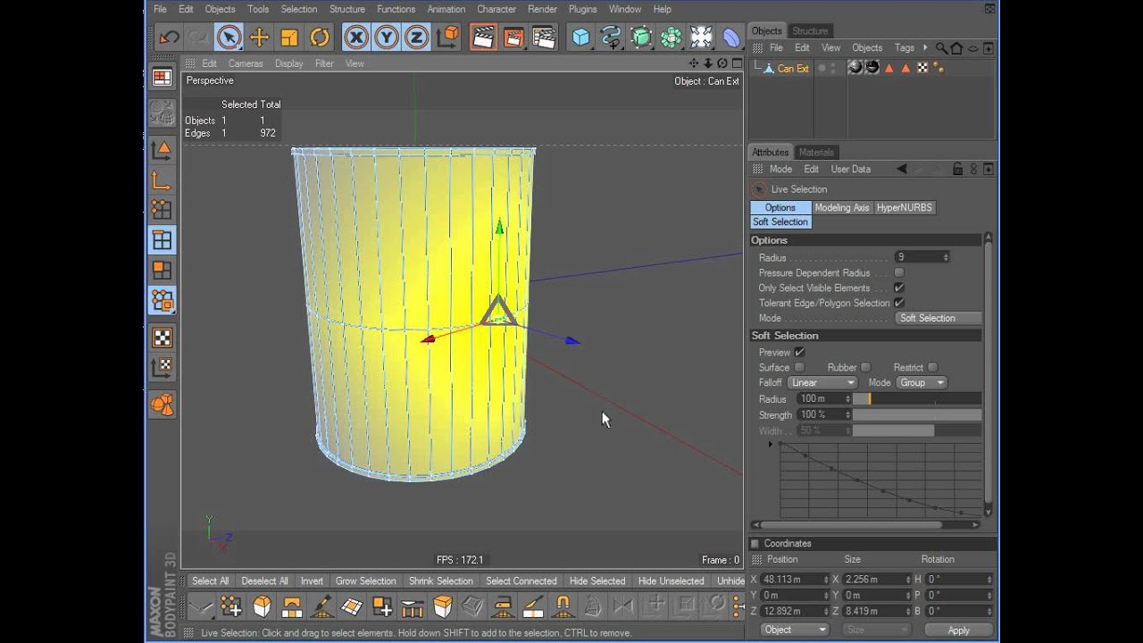 Distorting a model with soft selection, Bodypaint 3D - YouTube