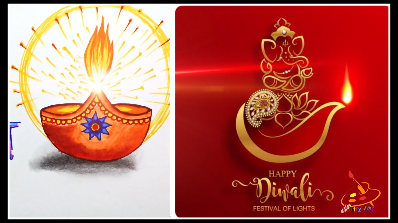 Diwali Diya drawing for beginners | How to draw diya easy method step ...