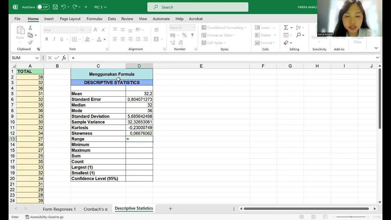 PIC 3: How to calculate descriptive statistics using formulas - YouTube