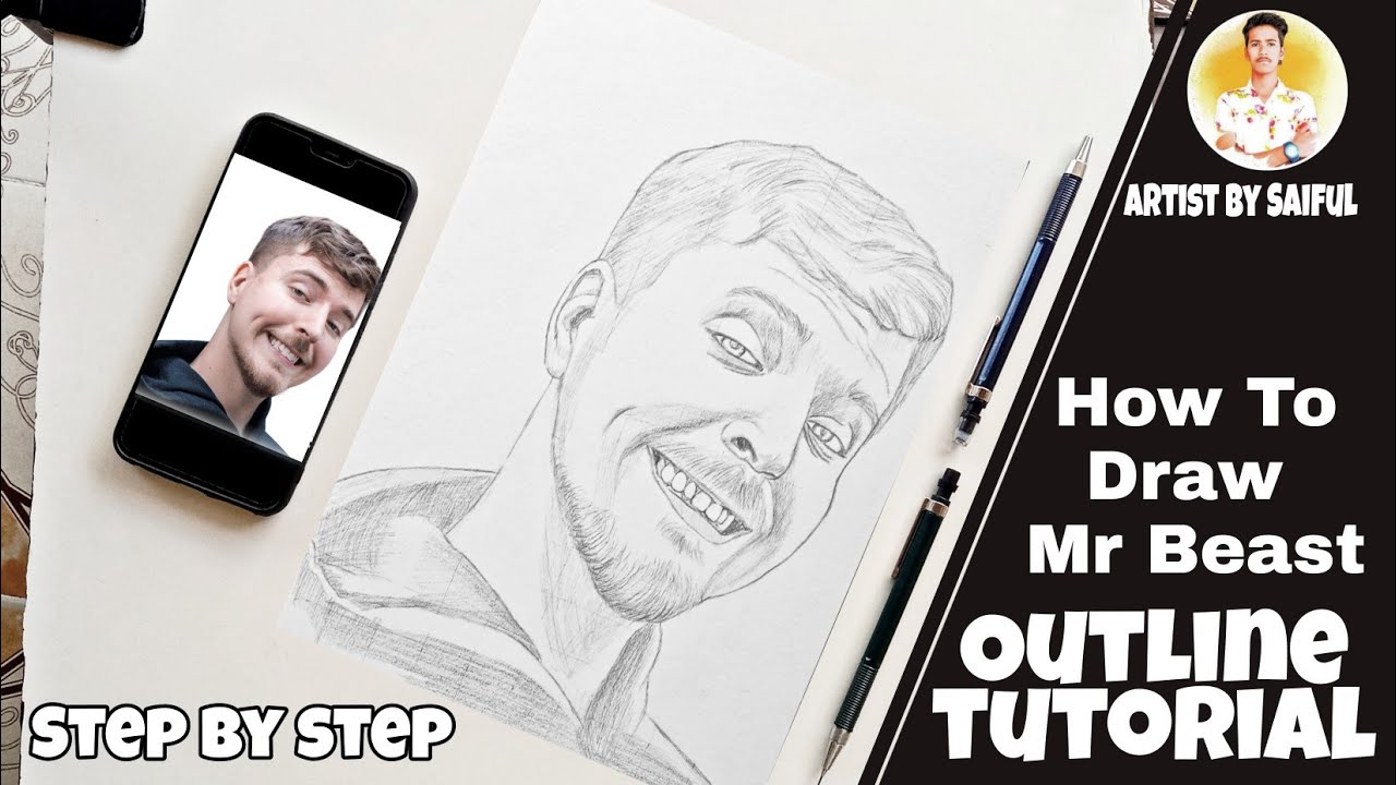 @MrBeast Drawing, Outline tutorial - YouTube
