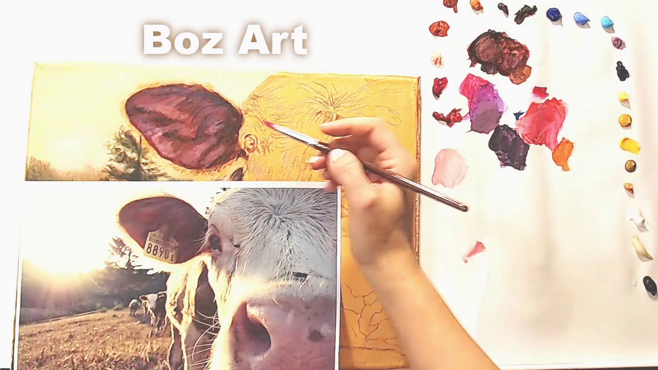 Part 3: Painting a Realistic Cow Ear and Eye in Acrylics - YouTube