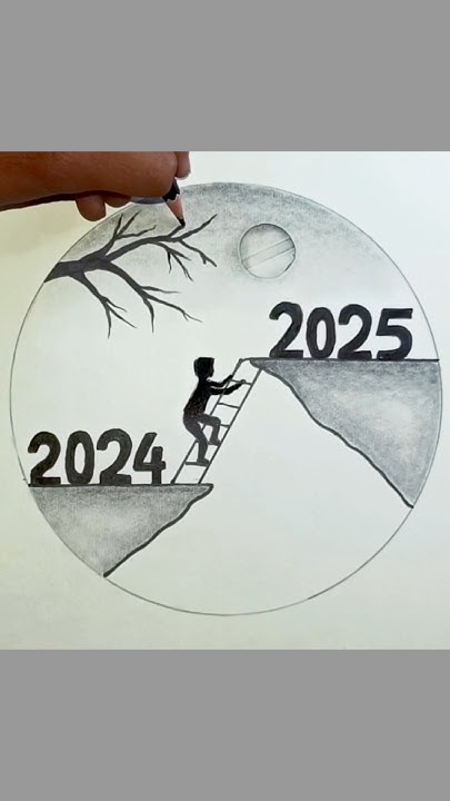 New year scenery drawing 2024 to 2025 | How to draw very easy New year ...