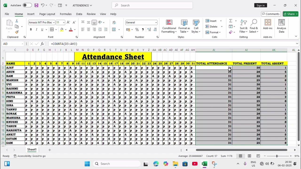 How To Make a Attendance Sheet in Excel | Attendance Sheet | Ms Excel - YouTube