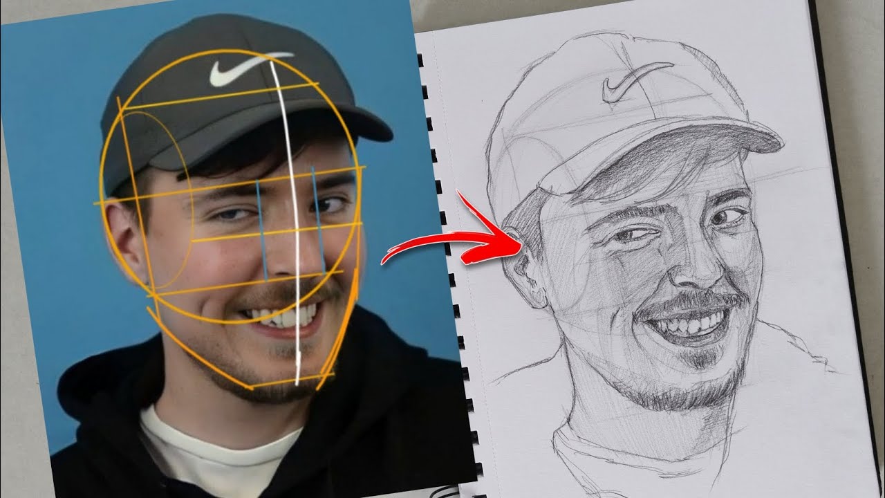 Mr.Beast drawing with pencil , Loomis method sketch step by step # ...