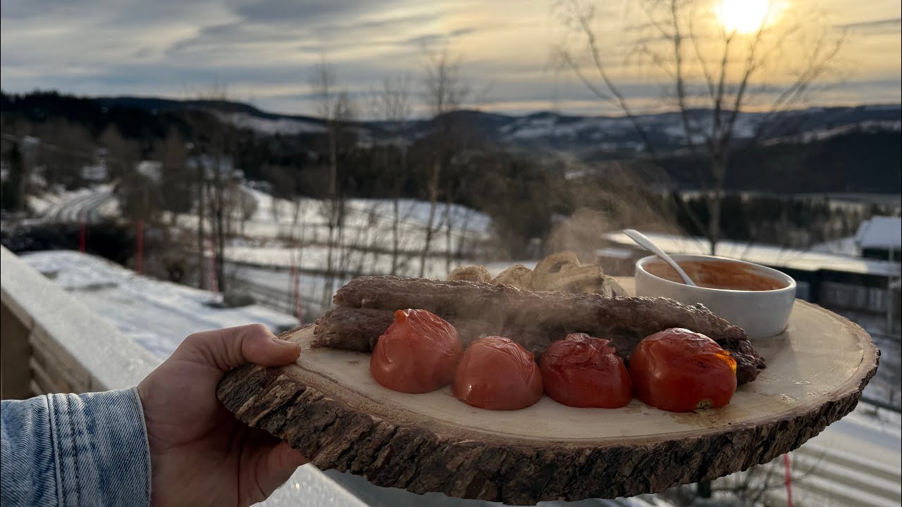 Juicy beef kebab on the top of Norwegian mountain - YouTube