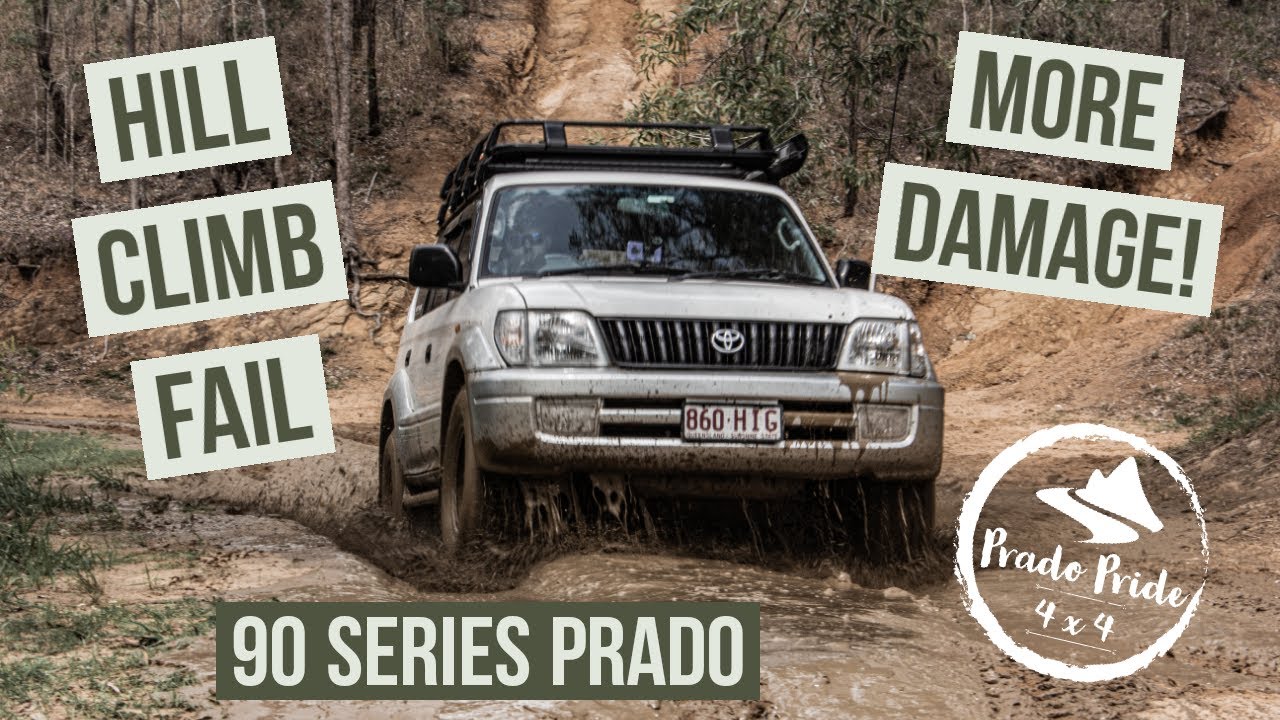 90 SERIES PRADO AT SWAN GULLY 4X4 PARK, SCENIC RIM. HILL CLIMB 4X4 FAIL ...