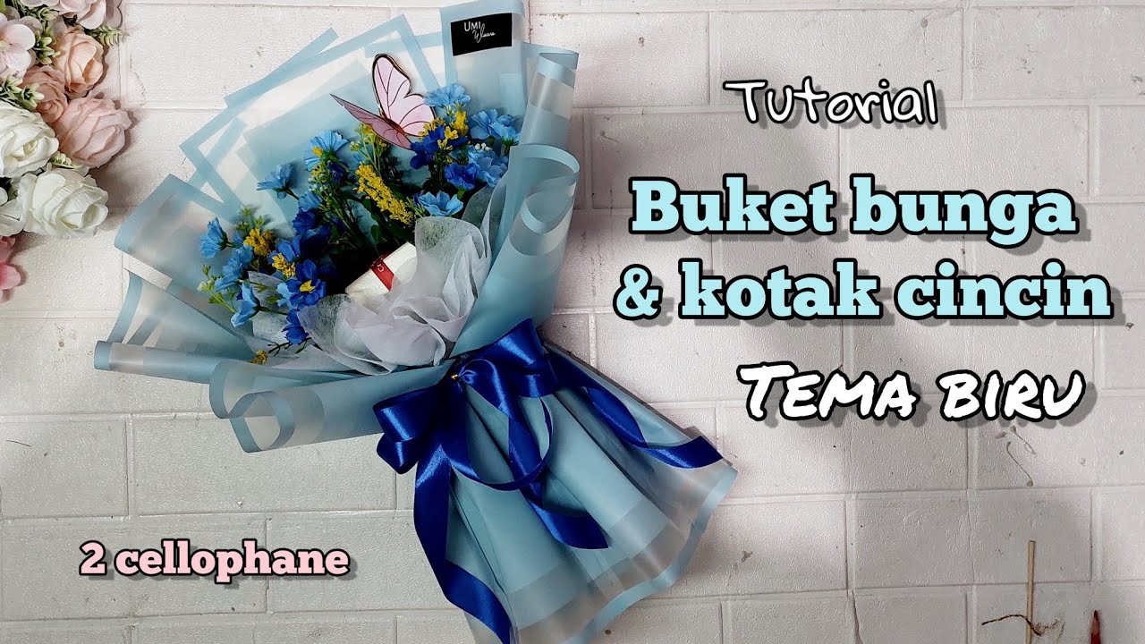 Tutorial buket bunga dan kotak perhiasan tema biru - YouTube