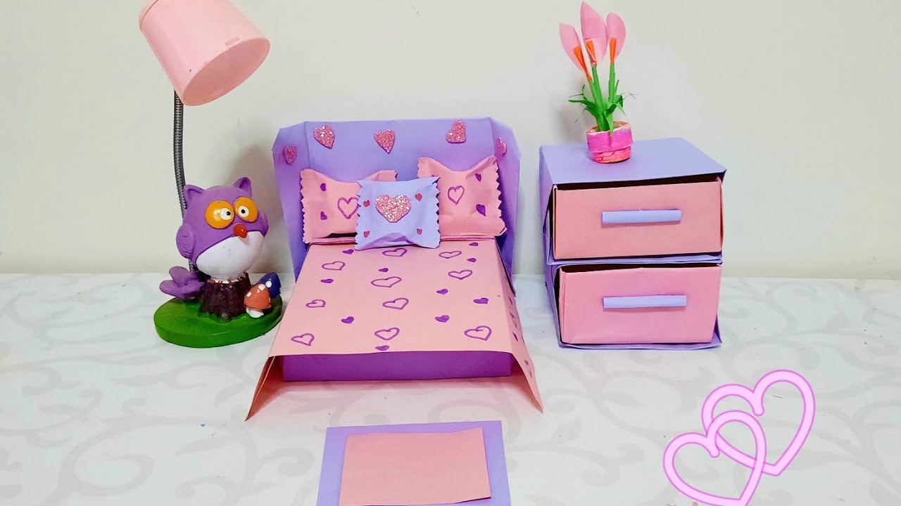mini barbie bed paper || paper craft tutorials #papercraft - YouTube