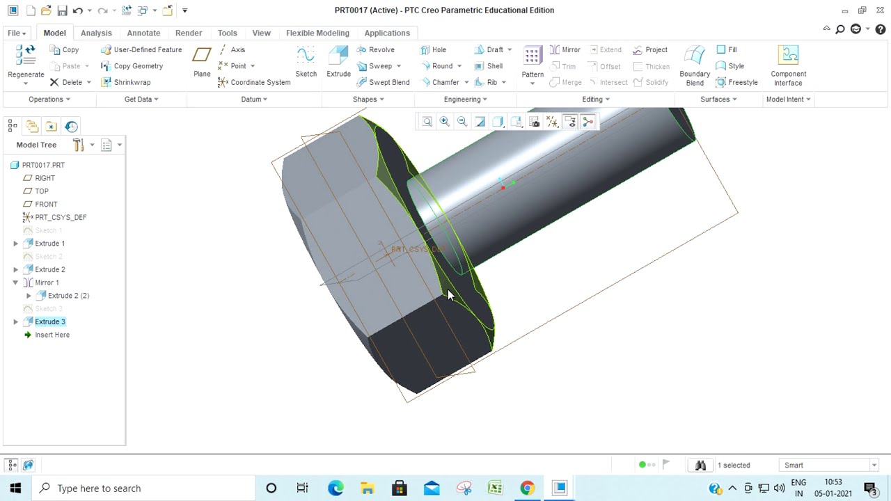 How to draw nut and bolt in creo paramatric - YouTube