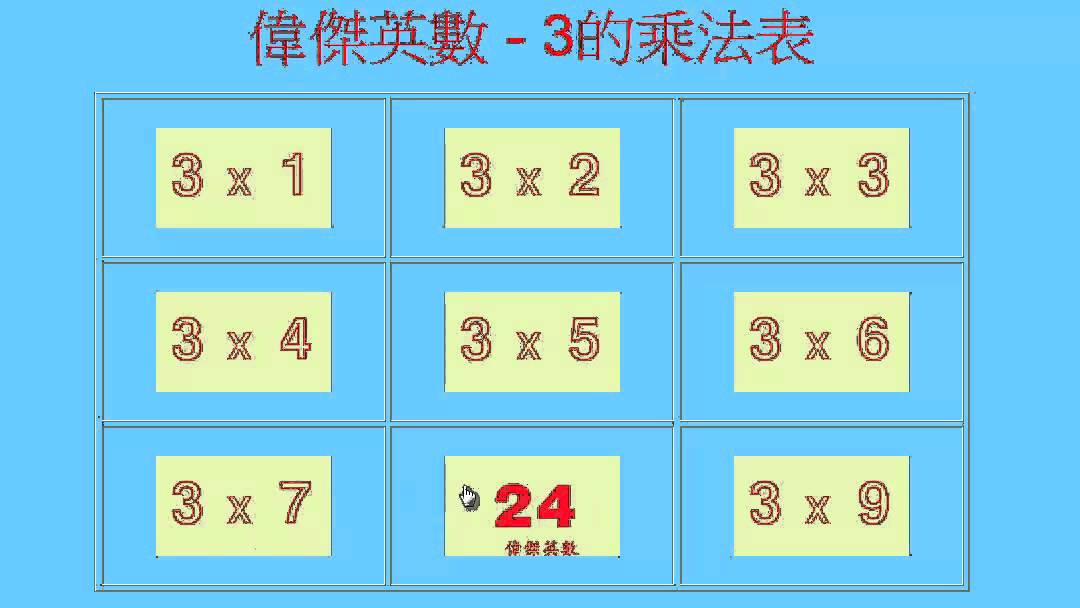 九九乘法-3的乘法 (Grade 2 Math - matrix 3x9 multiplication) - YouTube