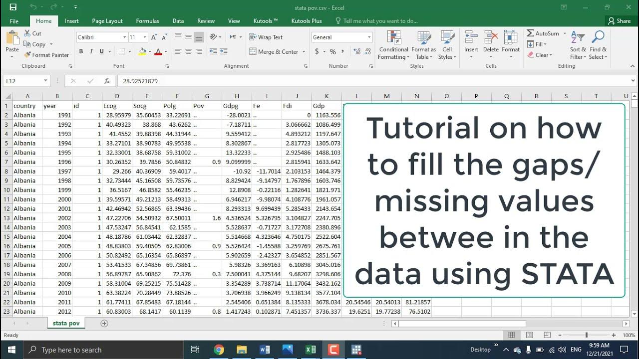 Fill / Ipolate Missing inbetween Values in Panel / Timeseries Data in STATA - YouTube