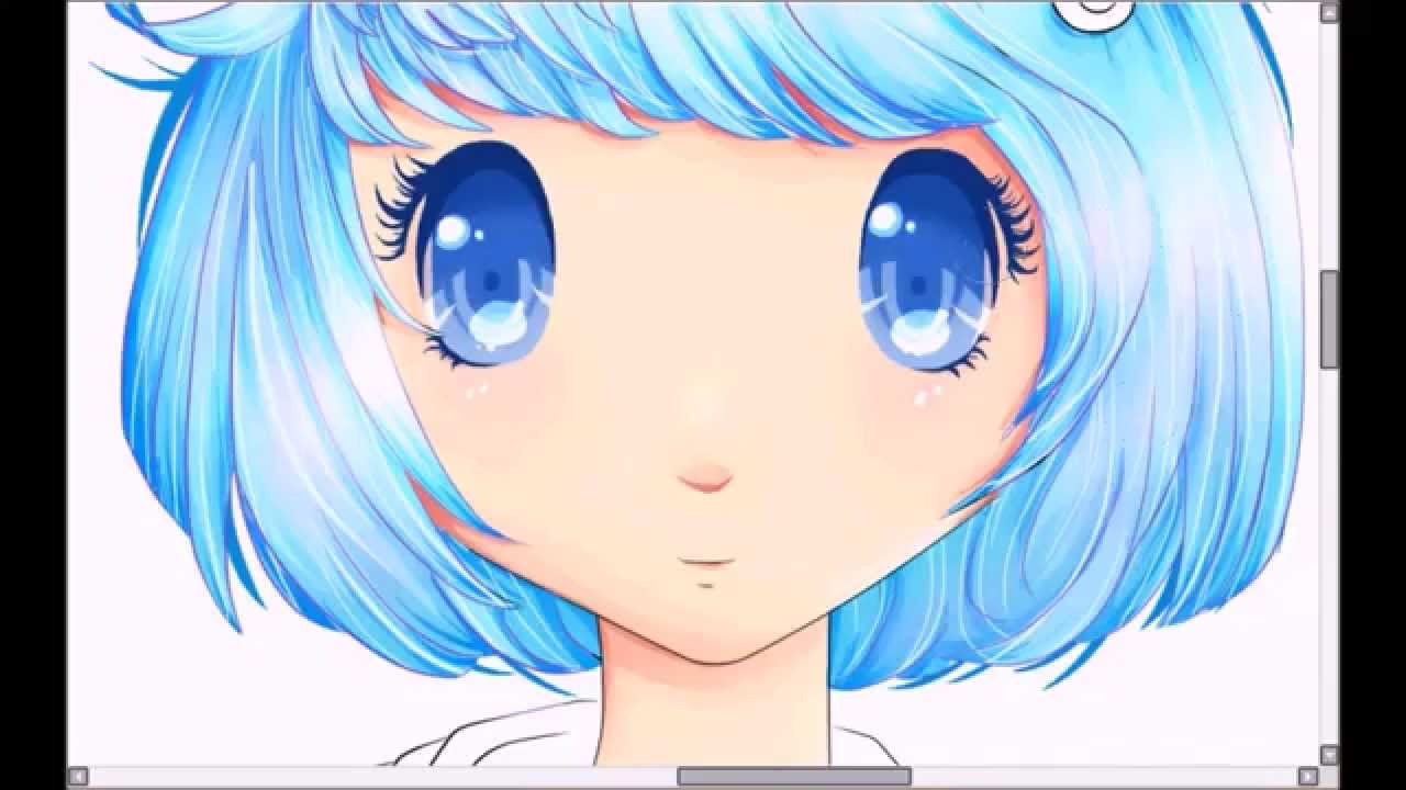 Time-Lapse Speed Paint Blue Shiny Anime Hair - Paint Tool SAI - YouTube