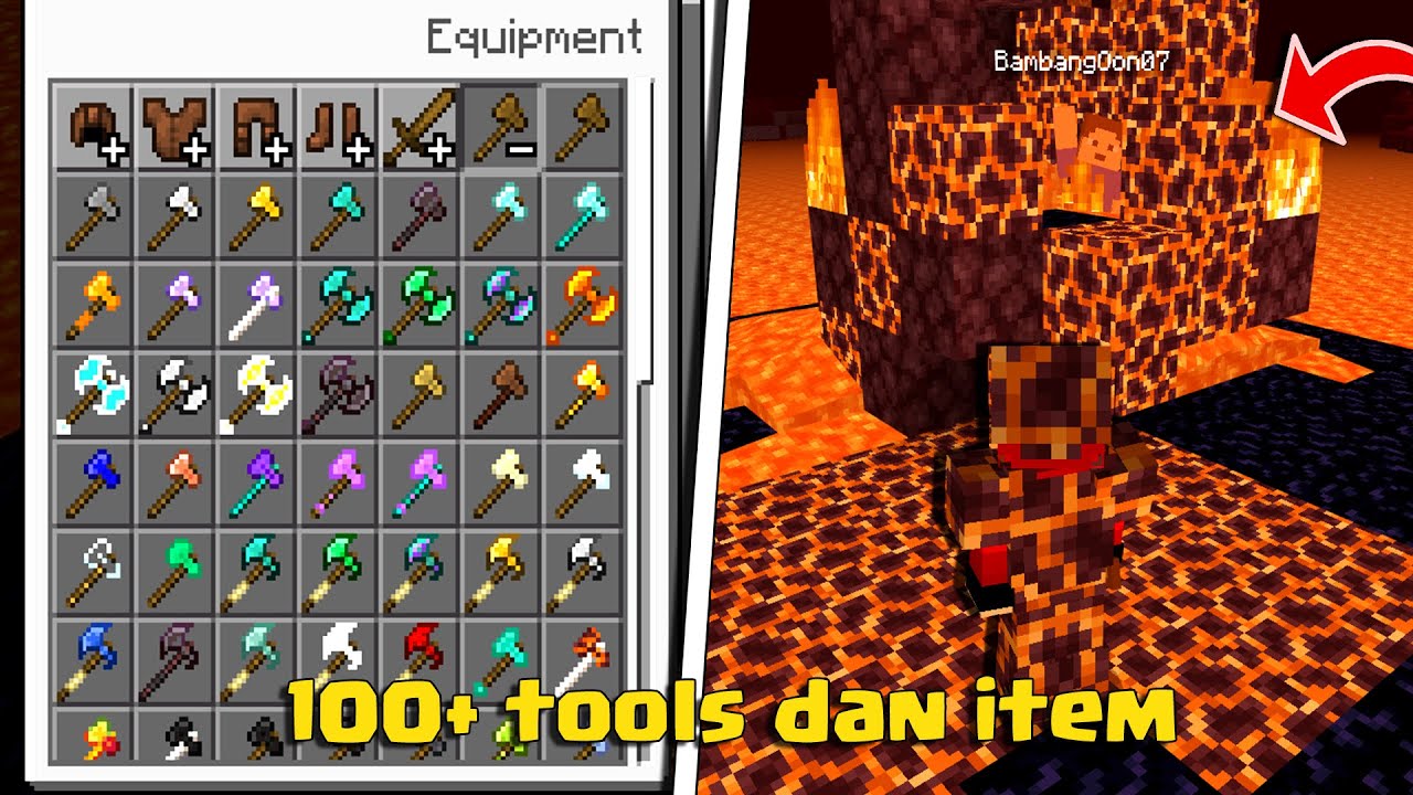 Kampak Dewa Terkeren 100+ tools dan Armor Di Addon Minecraft PE - YouTube
