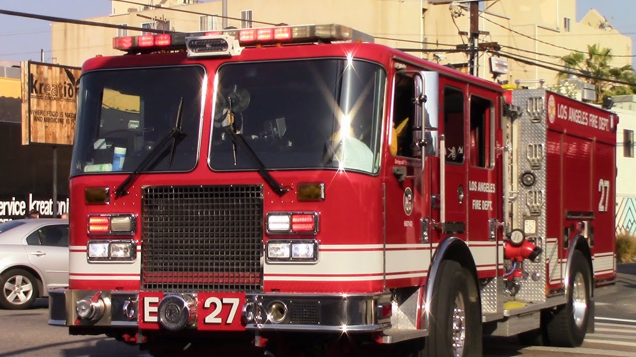 LAFD Engine 27 & Rescue 27 Responding - YouTube