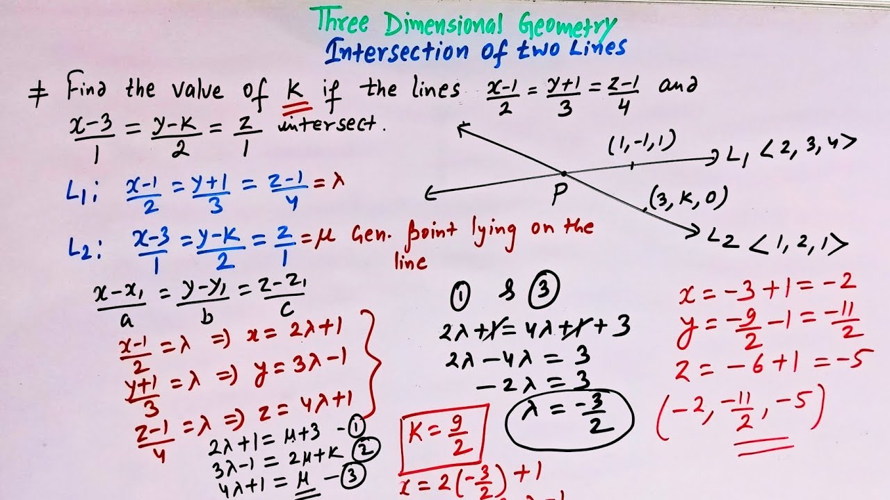 Intersection of two lines---- Three Dimensional Geometry - YouTube