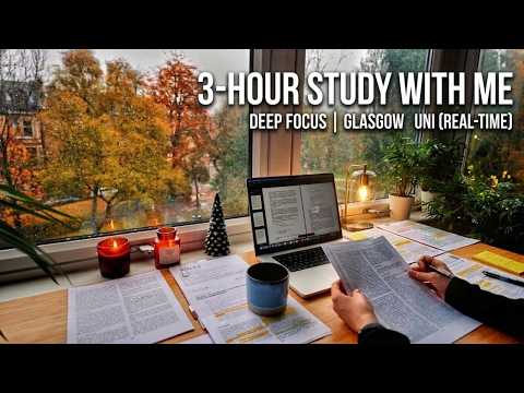 3-Hour Study Session on a Rainy Day | Real Sounds, No Music, Pomodoro Technique 50-10
