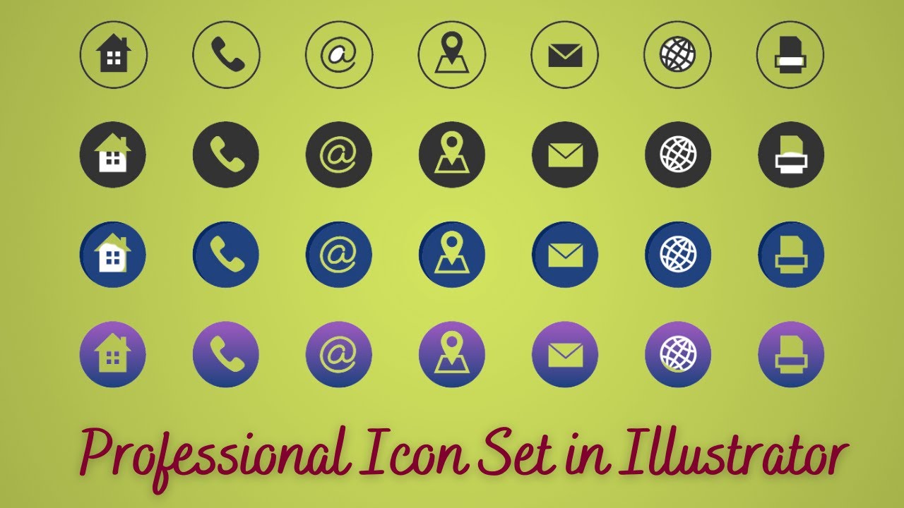Create Beautiful Vector Icons Set in Illustrator | Flat Icon Design ...