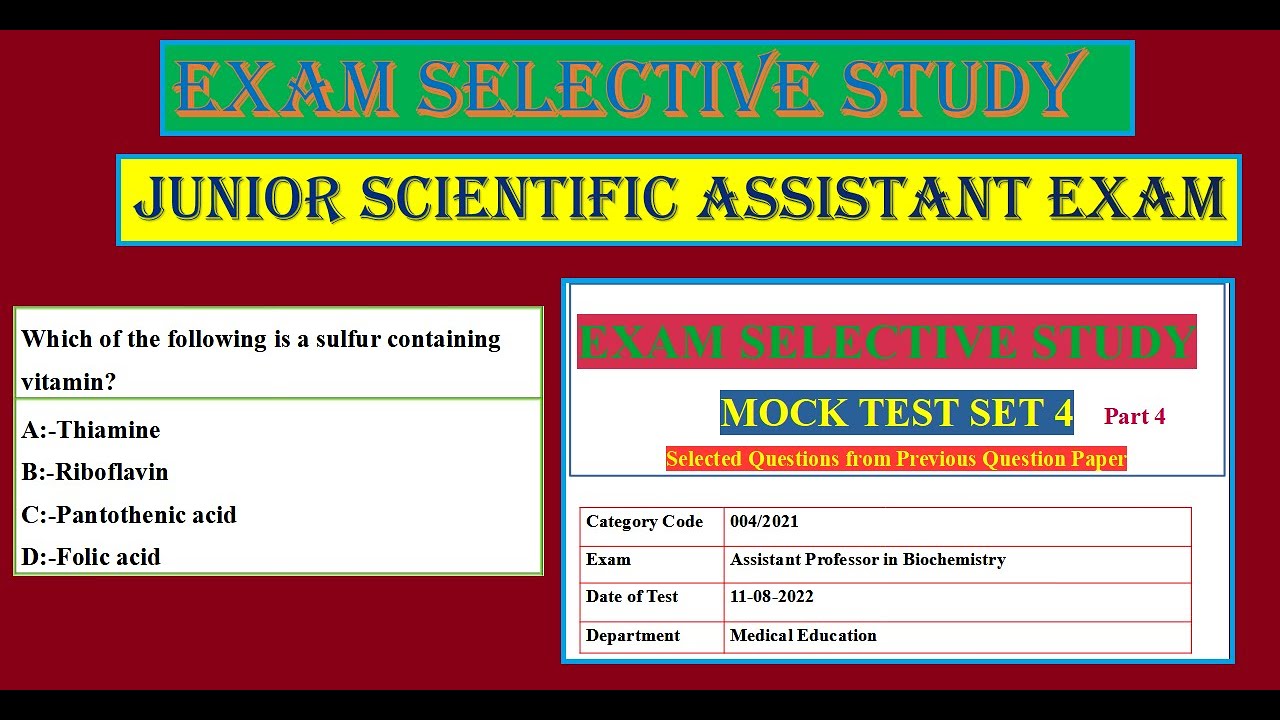 Junior Scientific Assistant | Biochemistry | Mock Test Set 4 | Part 4 ...
