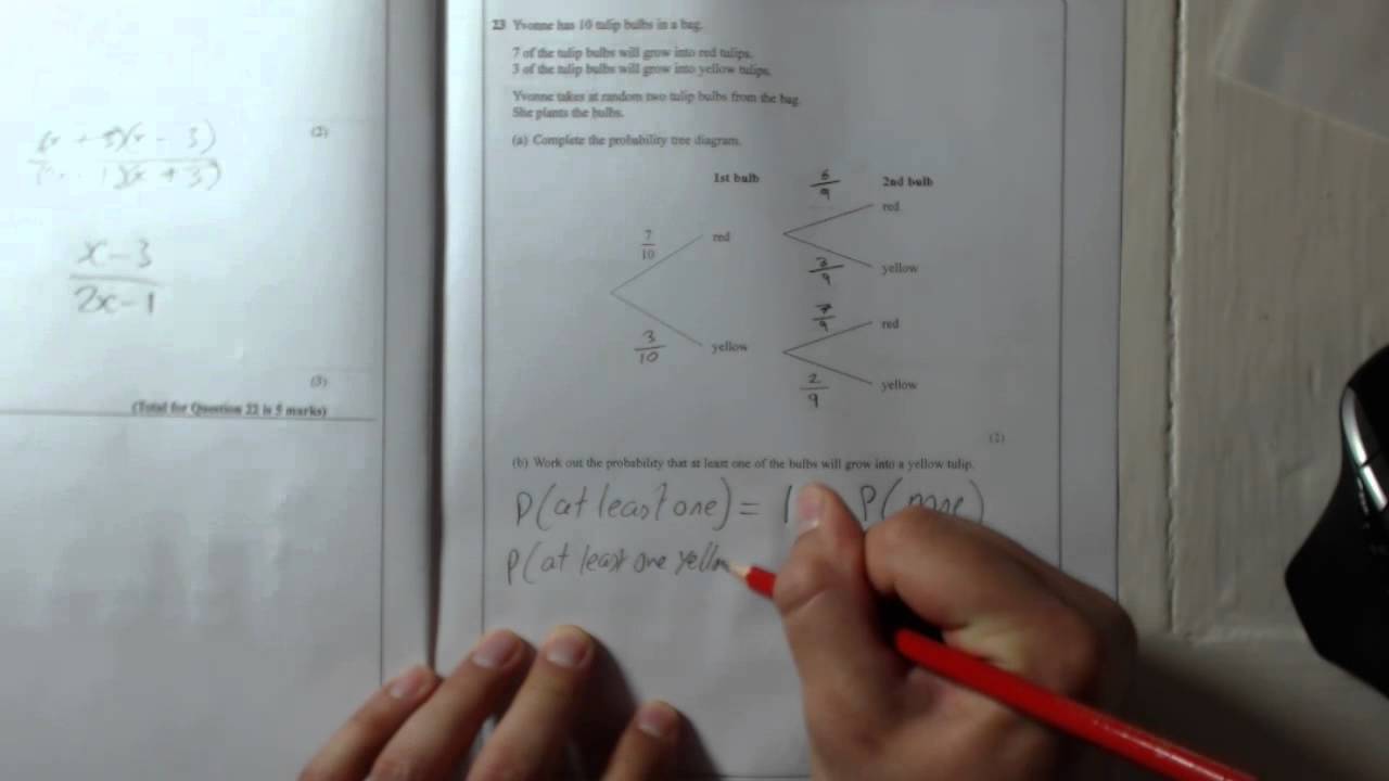 Edexcel GCSE Paper 1 June 2014 Question 23 - Probability Trees - YouTube