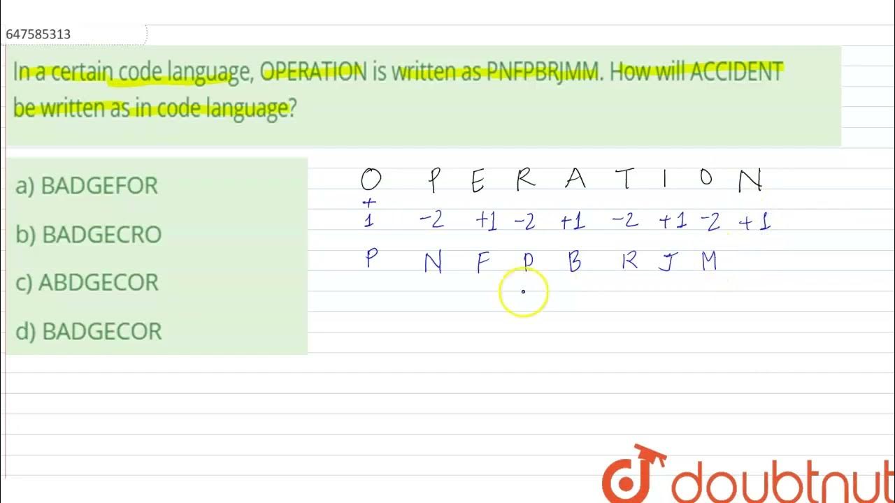 In a certain code language, OPERATION is written as PNFPBRJMM. How will ACCIDENT be written as i ...