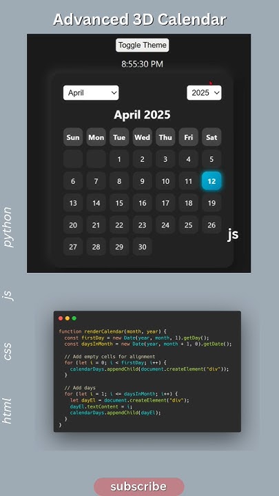 ⚙️ Mind-Blowing 3D Calendar with Live Clock & Events | Pure HTML, CSS & JS 🔥📆 - YouTube
