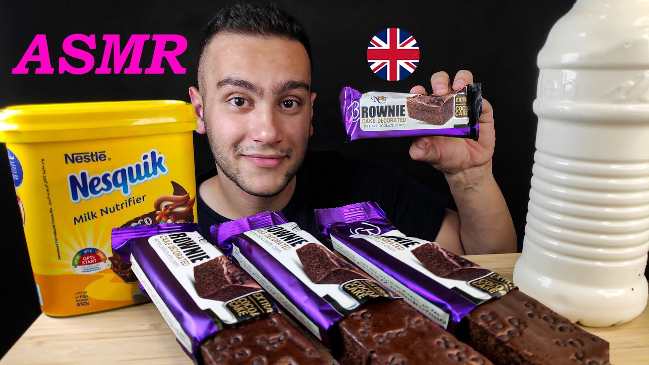 ASMR Chocolate Brownie Cake & Choco Milk Mukbang🍰초콜릿 브라우니 케이크 & 초코우유 먹방 ...