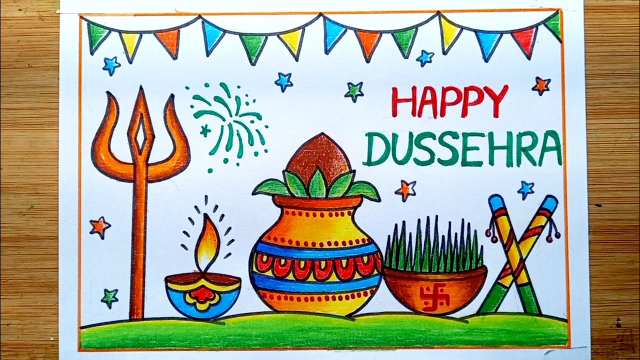 Dussehra Poster Drawing Easy/Duseehra Drawing/Happy Duseehra Drawing ...