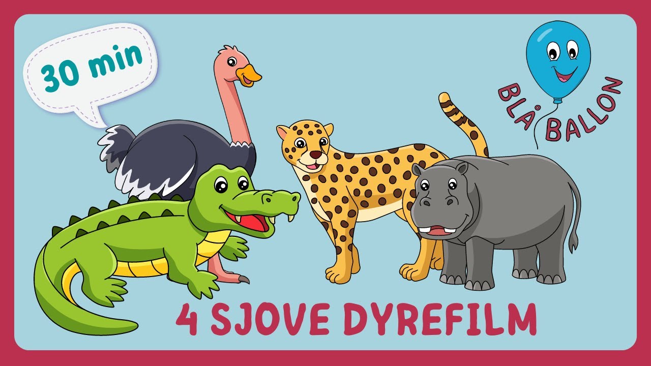 30 MINUTTER: Fire sjove dyrefilm. Struds. Krokodille. Flodhest. Gepard ...