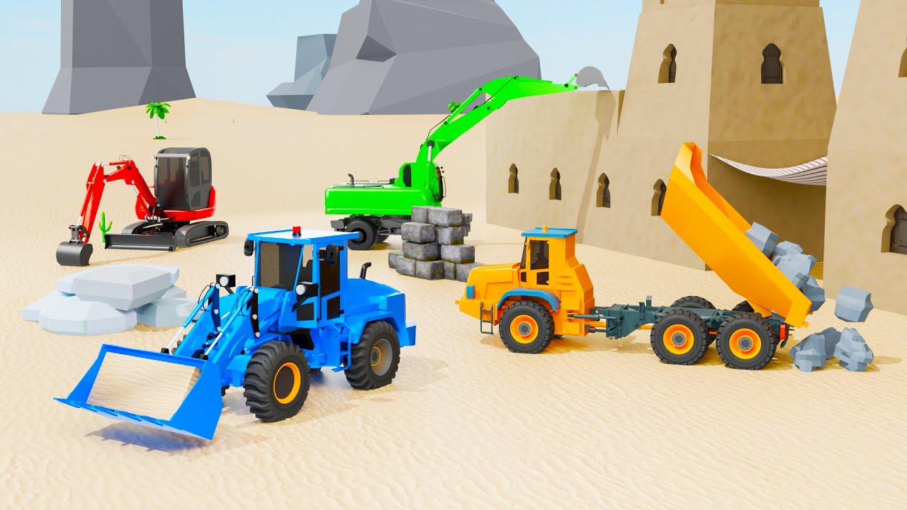 Mini Excavator & Bulldozer Build Giant Sand Castle in Desert! - YouTube