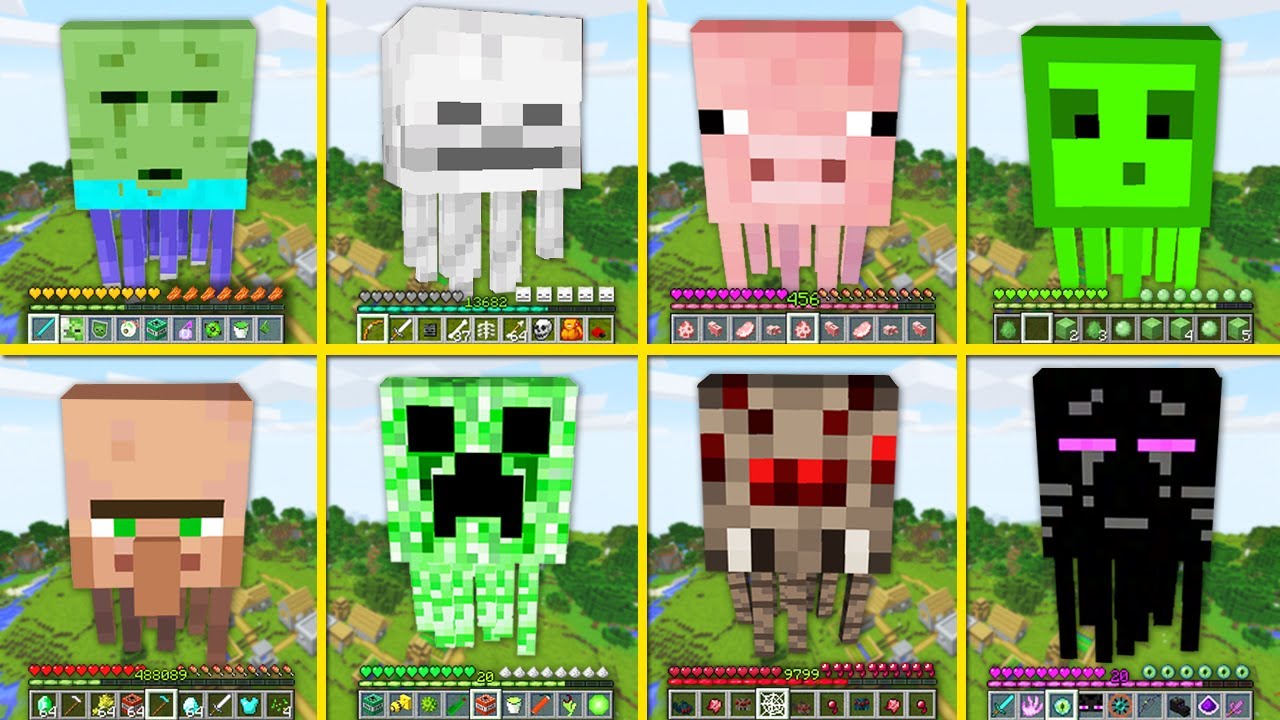 MINECRAFT ALL GHAST MOBS ATTACKED VILLAGE HOW TO PLAY - SKELETON ZOMBIE ...