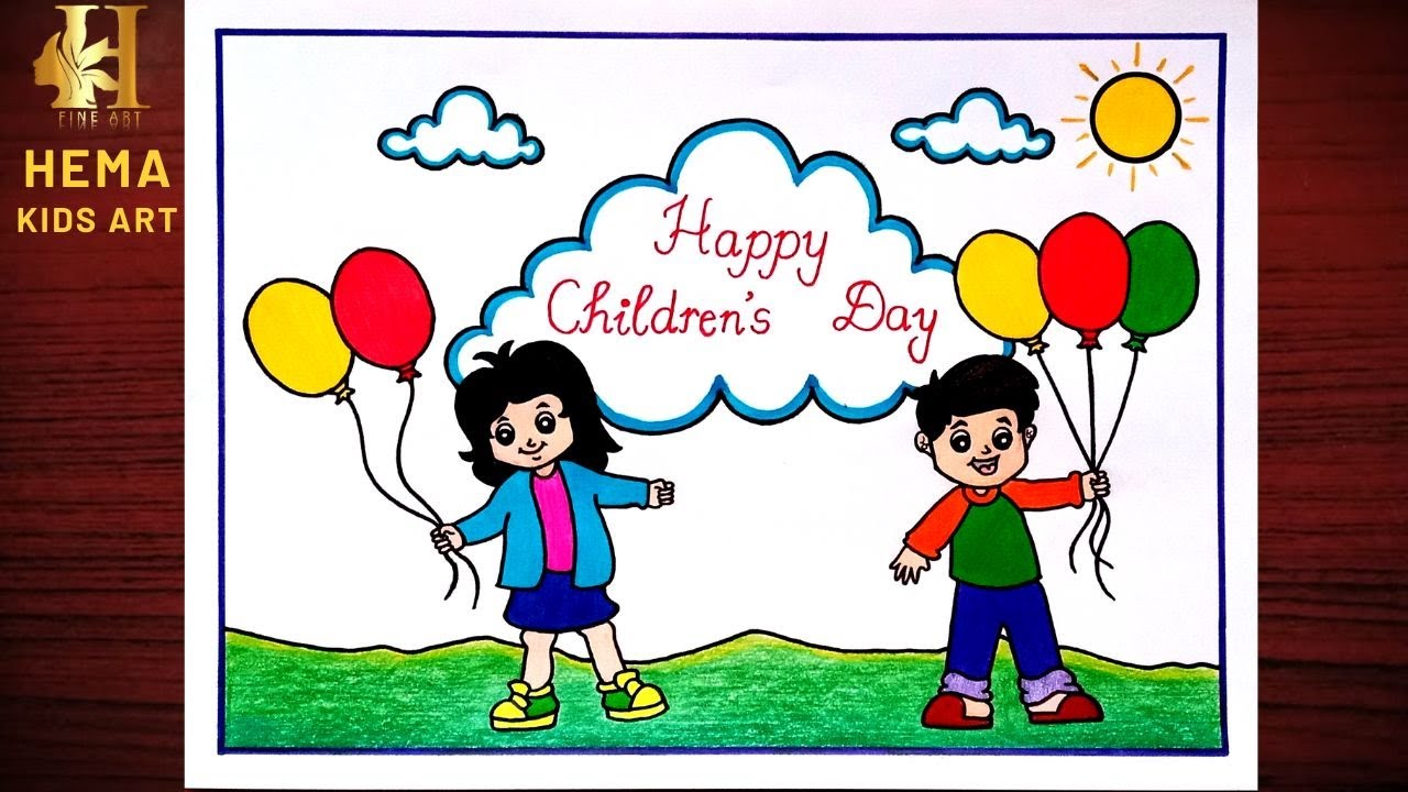 Children's Day Drawing/ How to draw Children's Day Poster Drawing ...