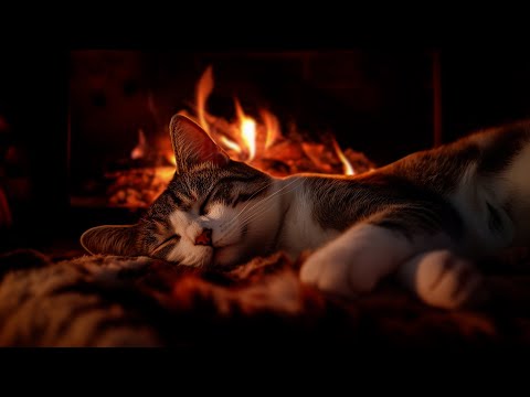 Mırıldanan Kedi ve Yanan Şömine | Sağlıklı Uykunuz İçin ASMR Videosu