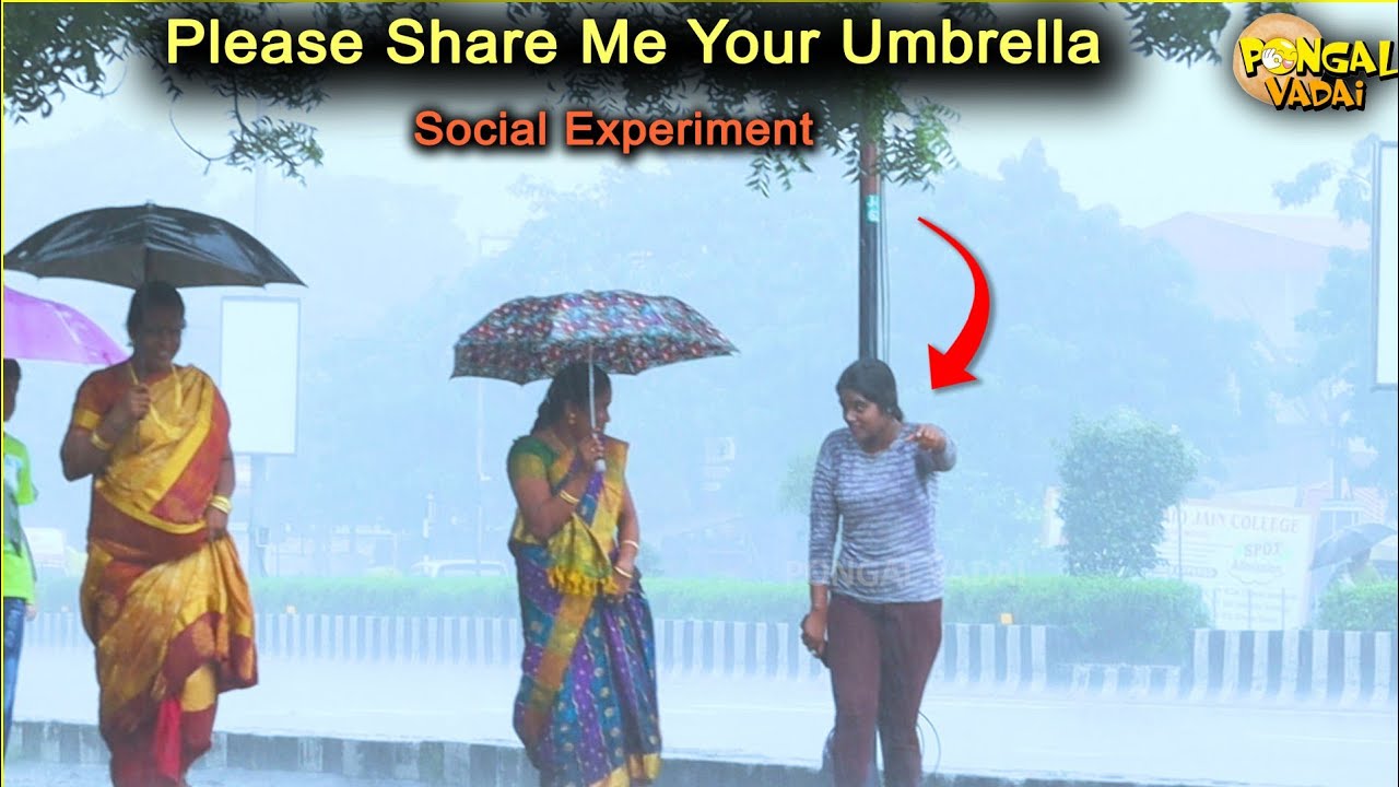 Girl asking Strangers to share Umbrella in Heavy Rain (Social ...