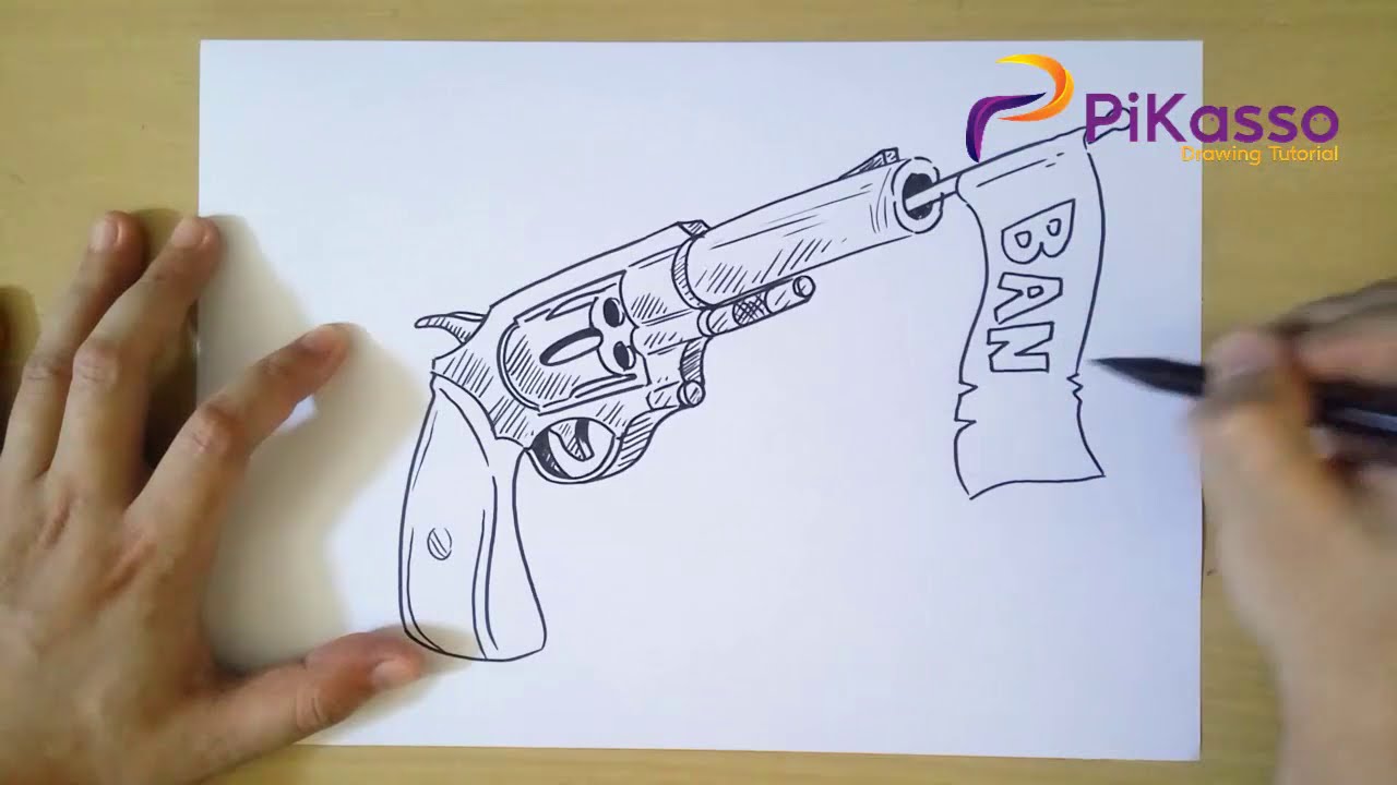 How to Draw Gun with Bang Flag - YouTube