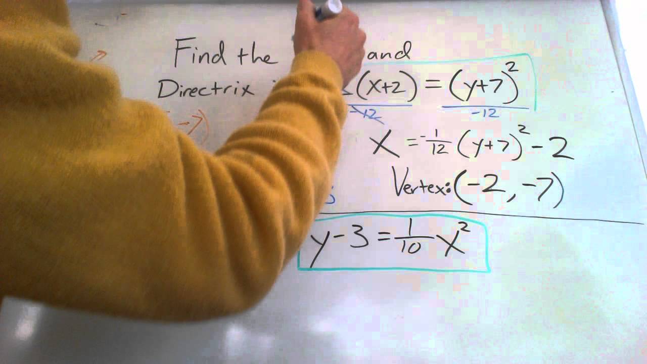 Find the Focus and Directrix When Given a Quadratic Equation - YouTube
