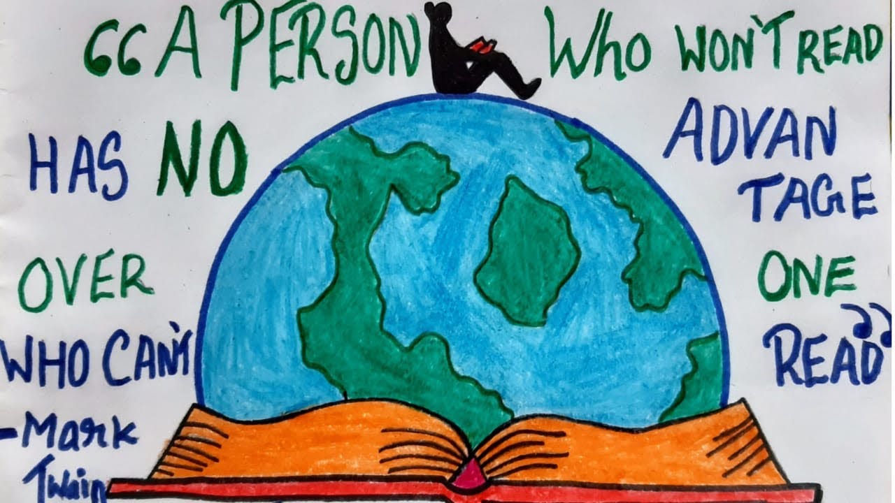 How to draw a poster on reading day - YouTube