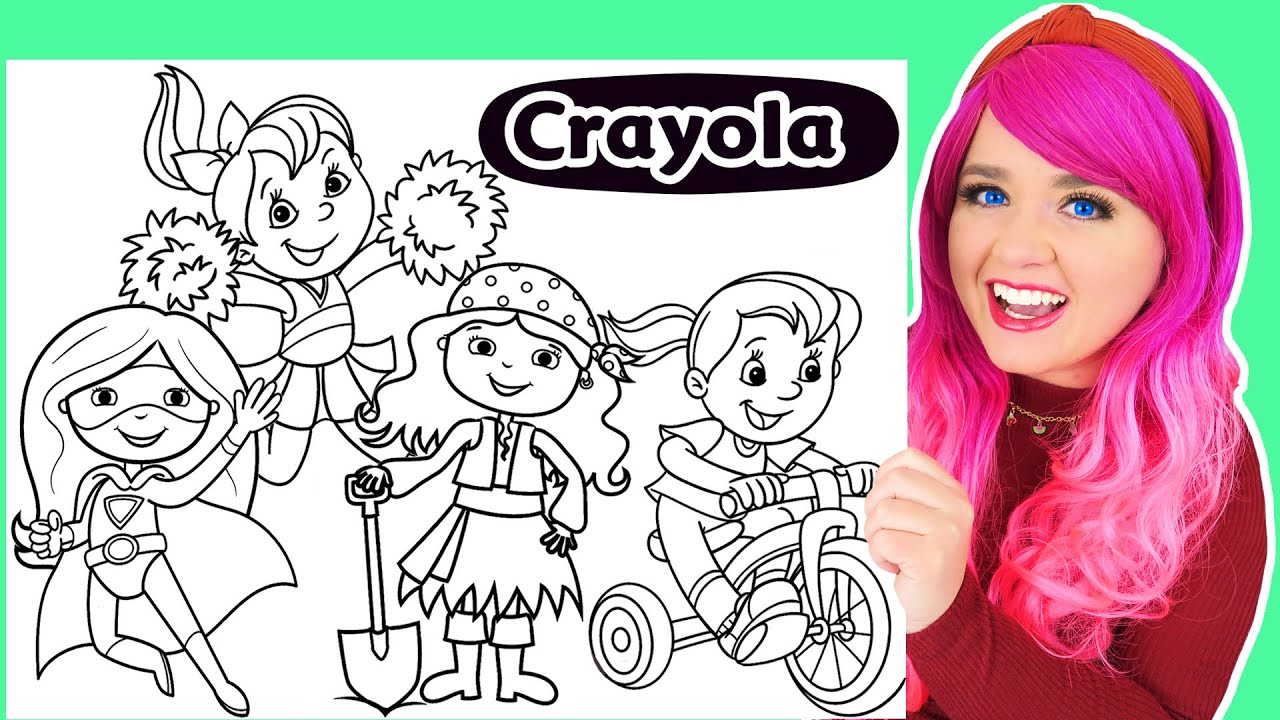 Coloring a Cheerleader, Superhero & Pirate Girls Crayola Coloring Pages | Prismacolor Markers ...