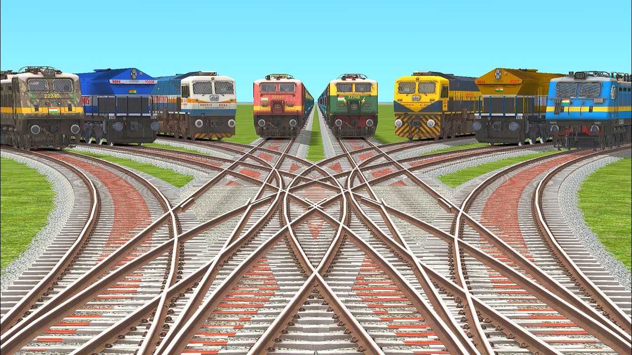 8 TRAIN CROSSING ON MULTI DIAMOND CUT RAILROAD TRACK | Tejas Train ...