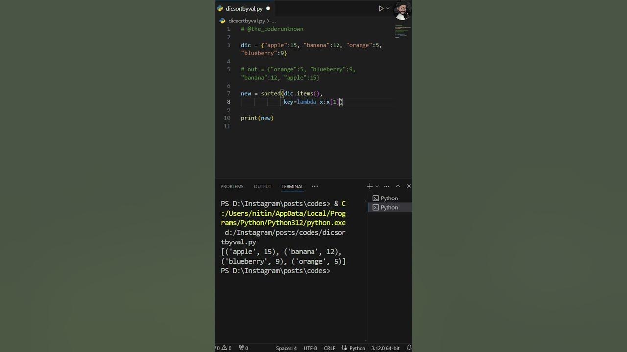 Sorting dictionary by value in Python 🐍💻#python #coding - YouTube