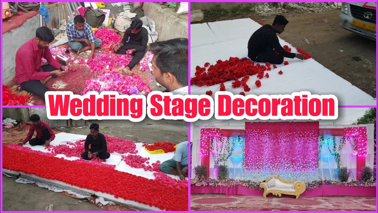 Making of wedding stage decoration|Making of flower wall for wedding ...