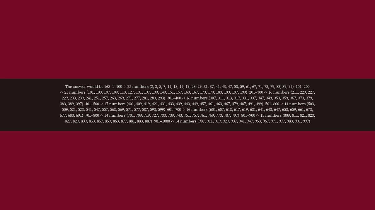 How Many Prime Numbers Are There Between 1 And 1000 YouTube how-many-prime-numbers-are-there-between-1-and-1000-youtube
